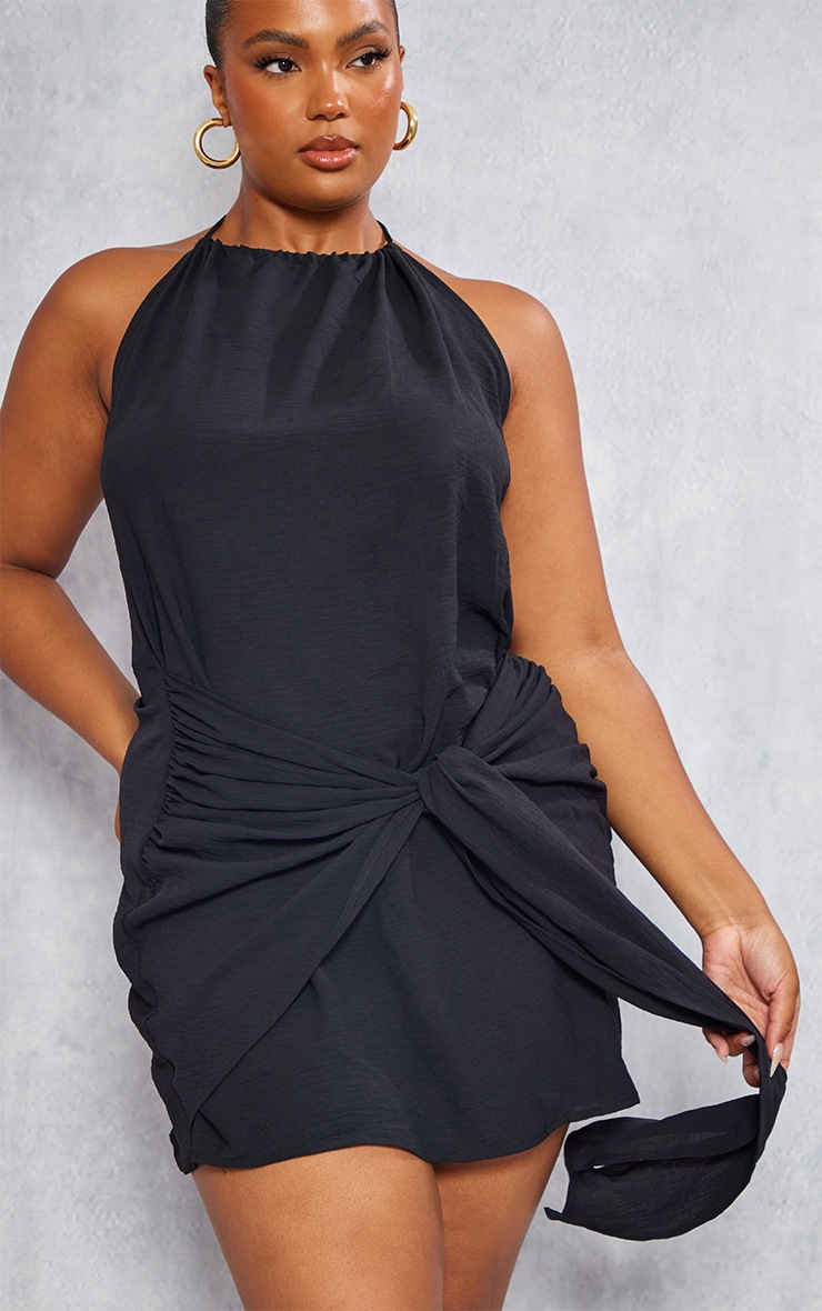 Plus Black Halterneck Drape Front Bodycon Dress | Plus Size | PLT