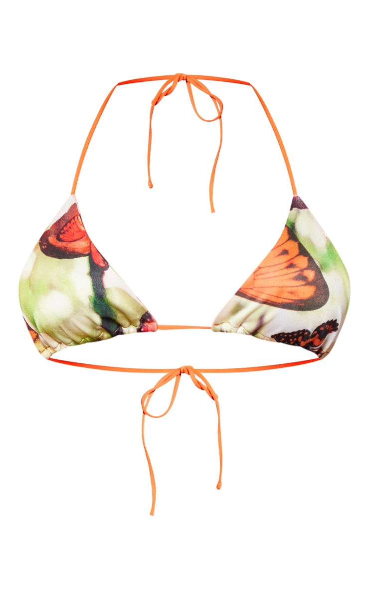 Orange Butterfly Print Triangle Bikini Top | PrettyLittleThing