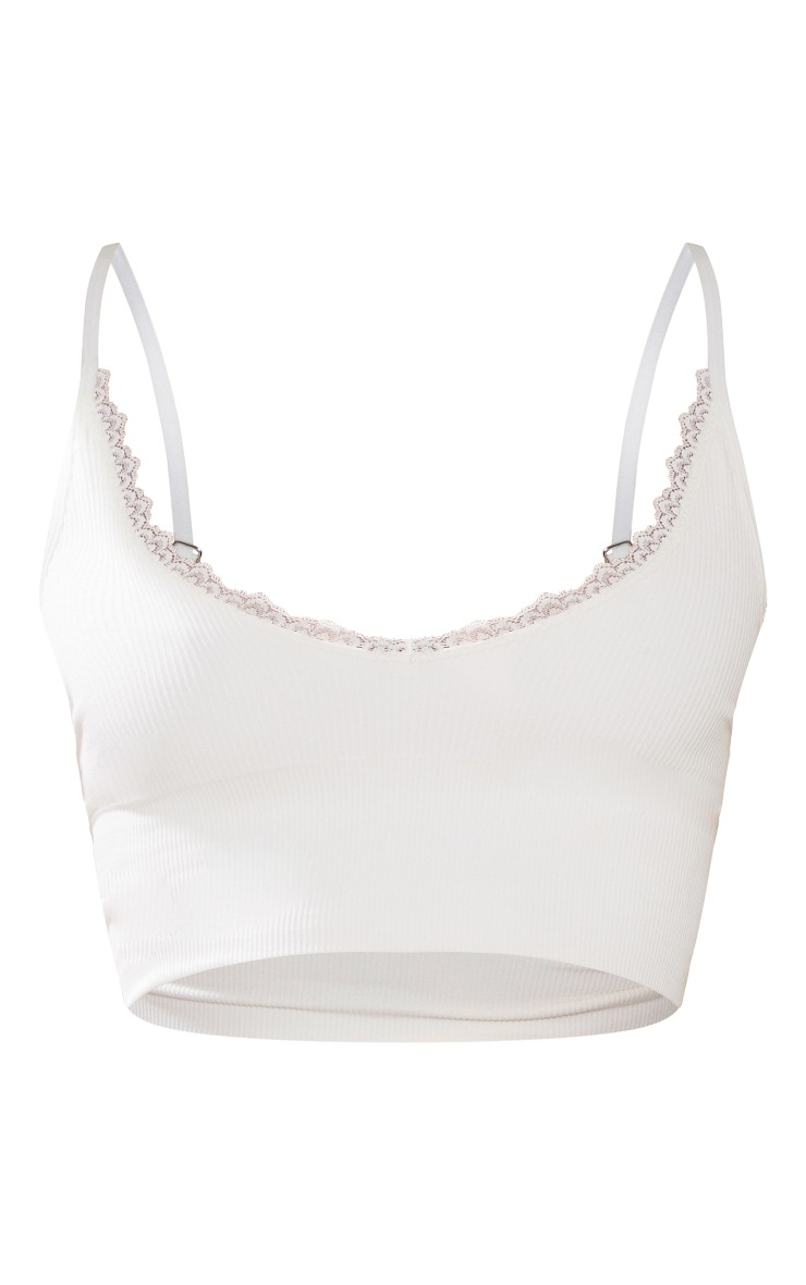 White Seamless Rib Lace Trim Longline Bra | Lingerie & Nightwear ...