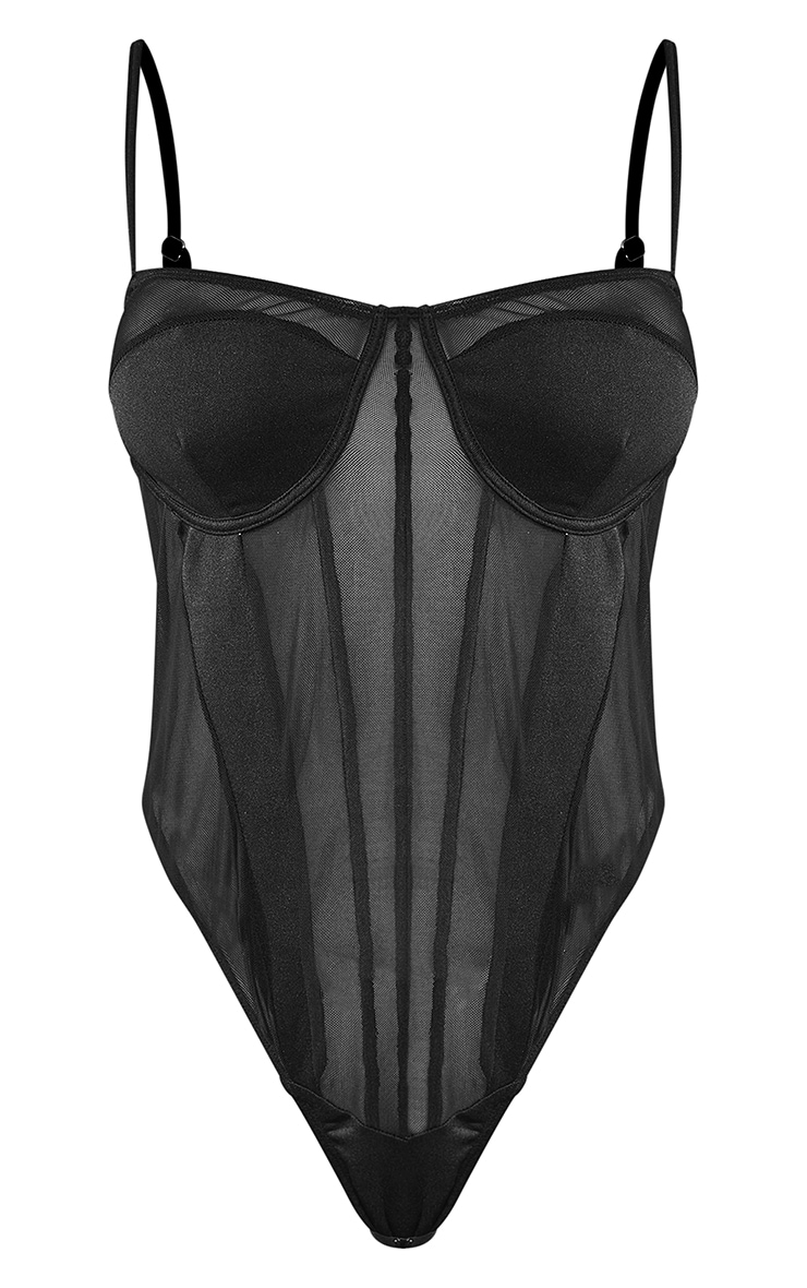 Body structuré en mesh noir à bretelles détail bonnets ...