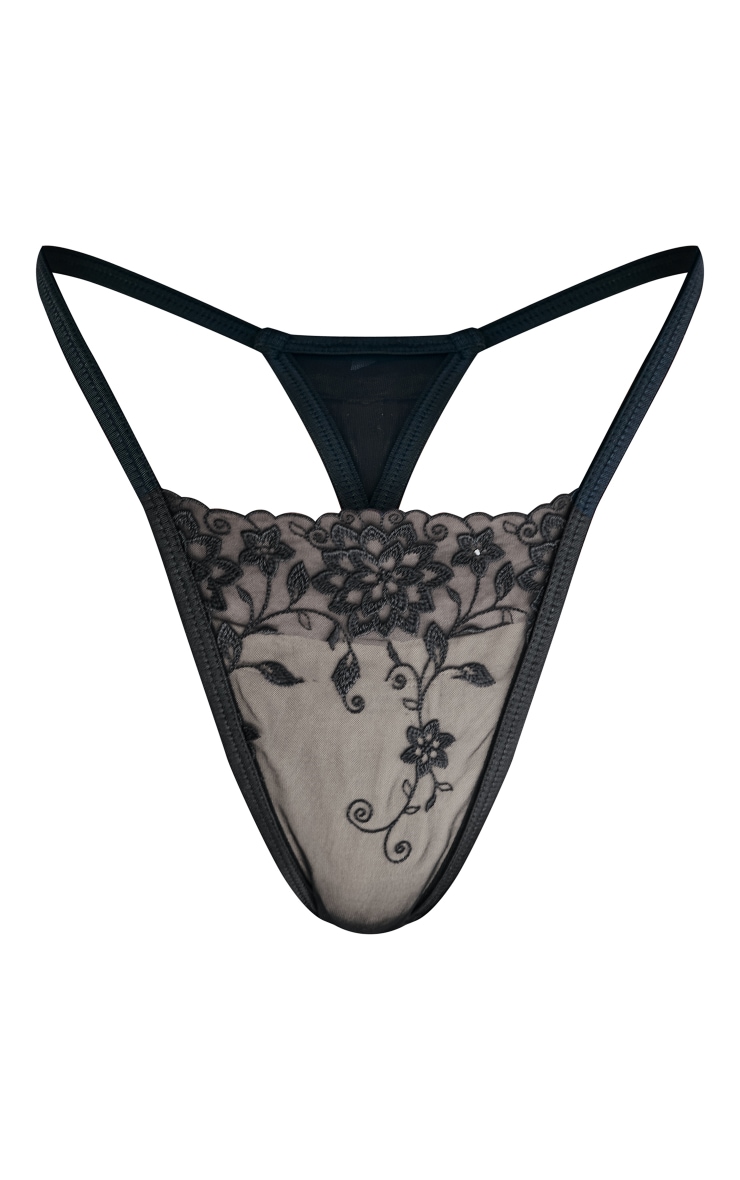 String en dentelle fleurie brodée noir profond | PrettyLittleThing FR