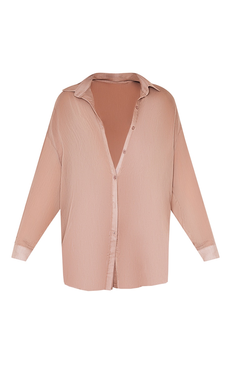 Mocha Textured Button Up Back Shirt | Tops | PrettyLittleThing UAE