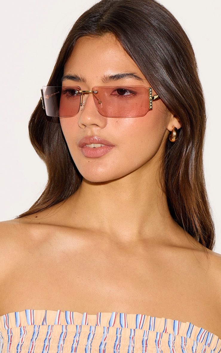 Pink Square Diamante Side Wrap Round Sunglasses | Accessories ...