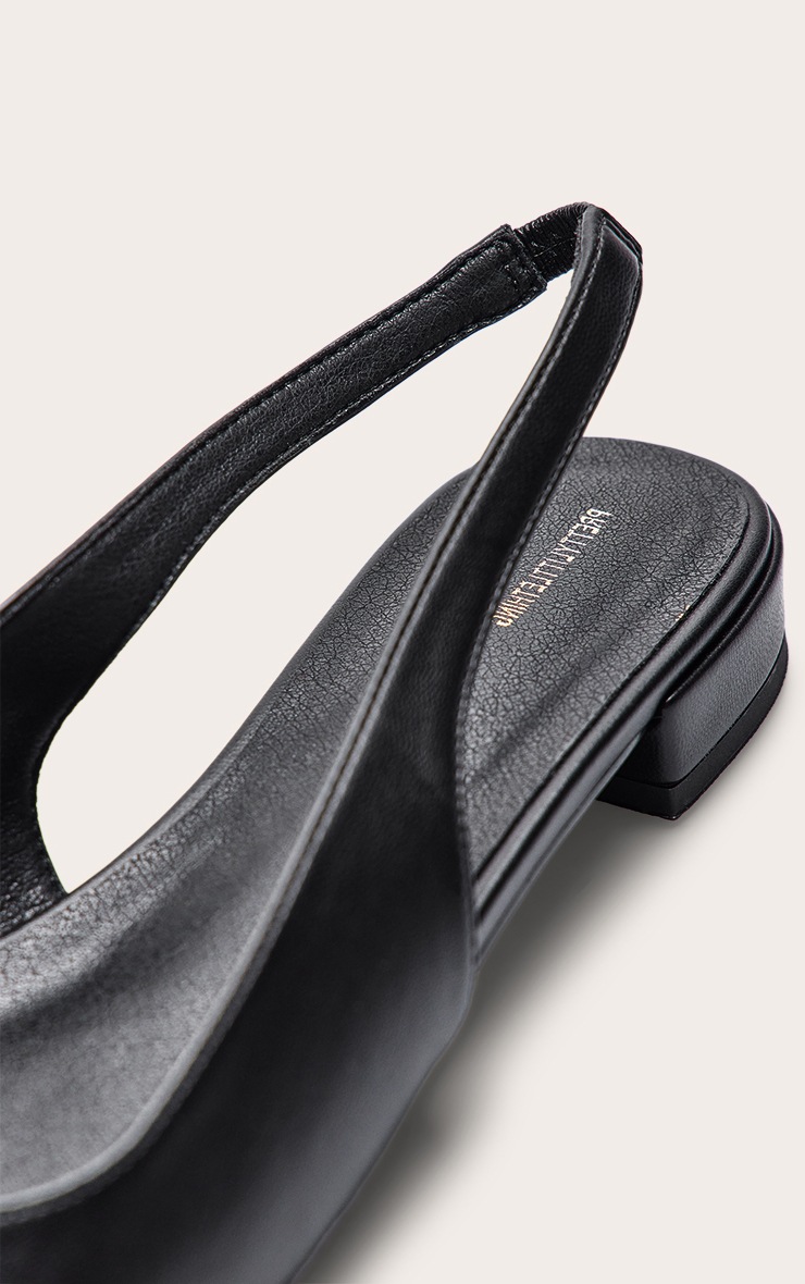 Black Pu Flat Slingback Court Shoe | Footwear | PLT