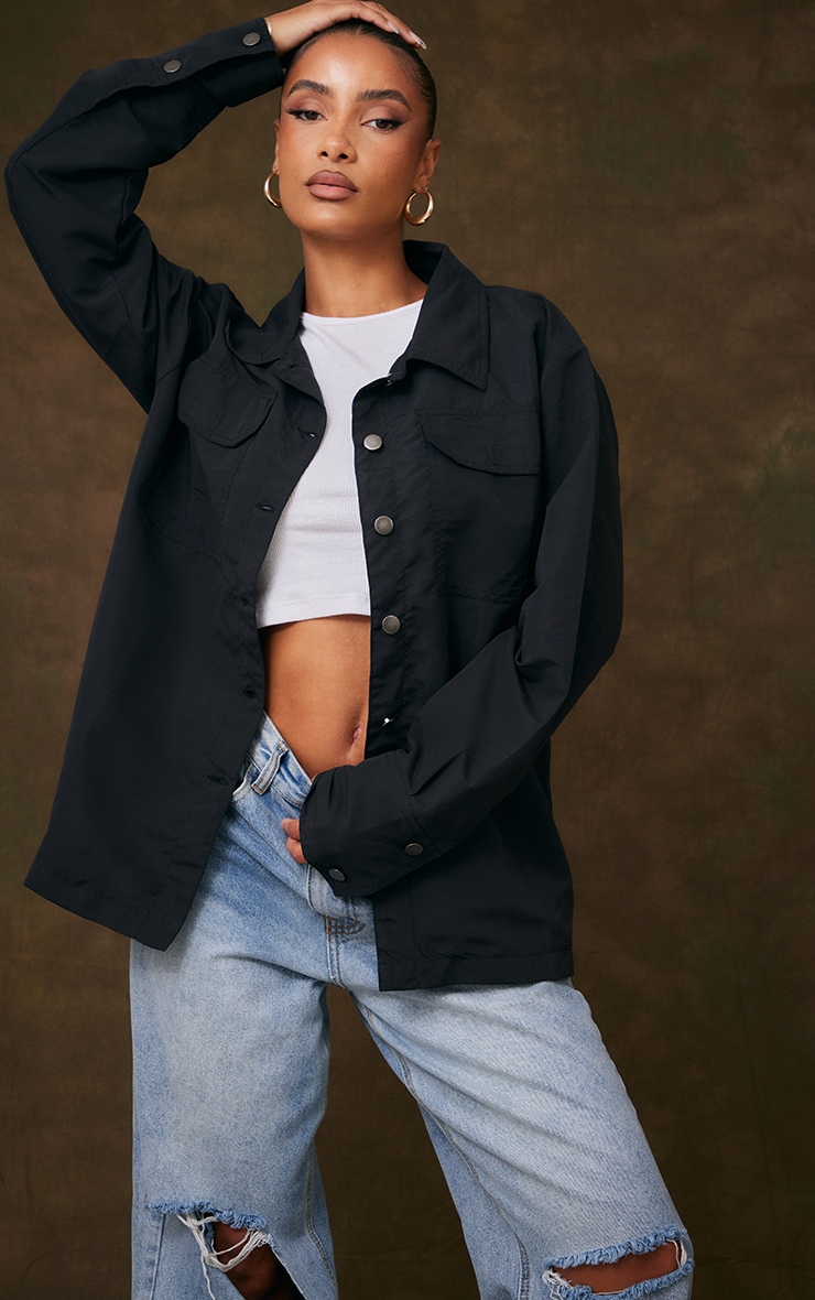 Black Twill Cargo Pocket Shirt | Tops | PrettyLittleThing AUS