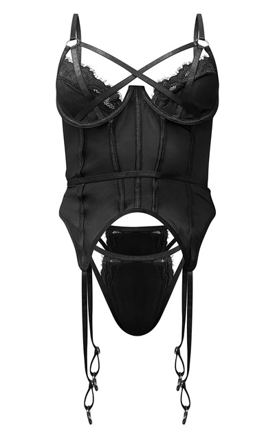 Plus Black Mesh Boning Corset Set | Plus Size | PLT