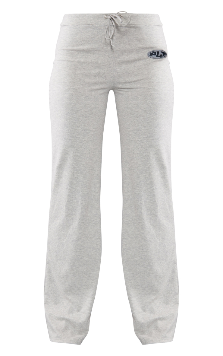 PRETTYLITTLETHING Ash Grey Badge Low Rise Straight Leg Pants ...