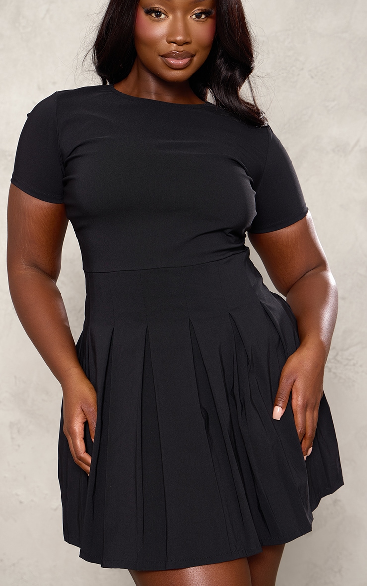 Plus Black Pleat Hem Detail Tailored Mini Dress | Plus Size ...