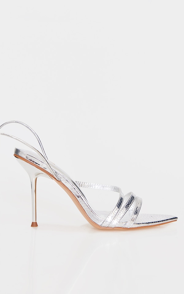 Silver Croc PU Point Toe Lace Up Heeled Sandals | Footwear ...