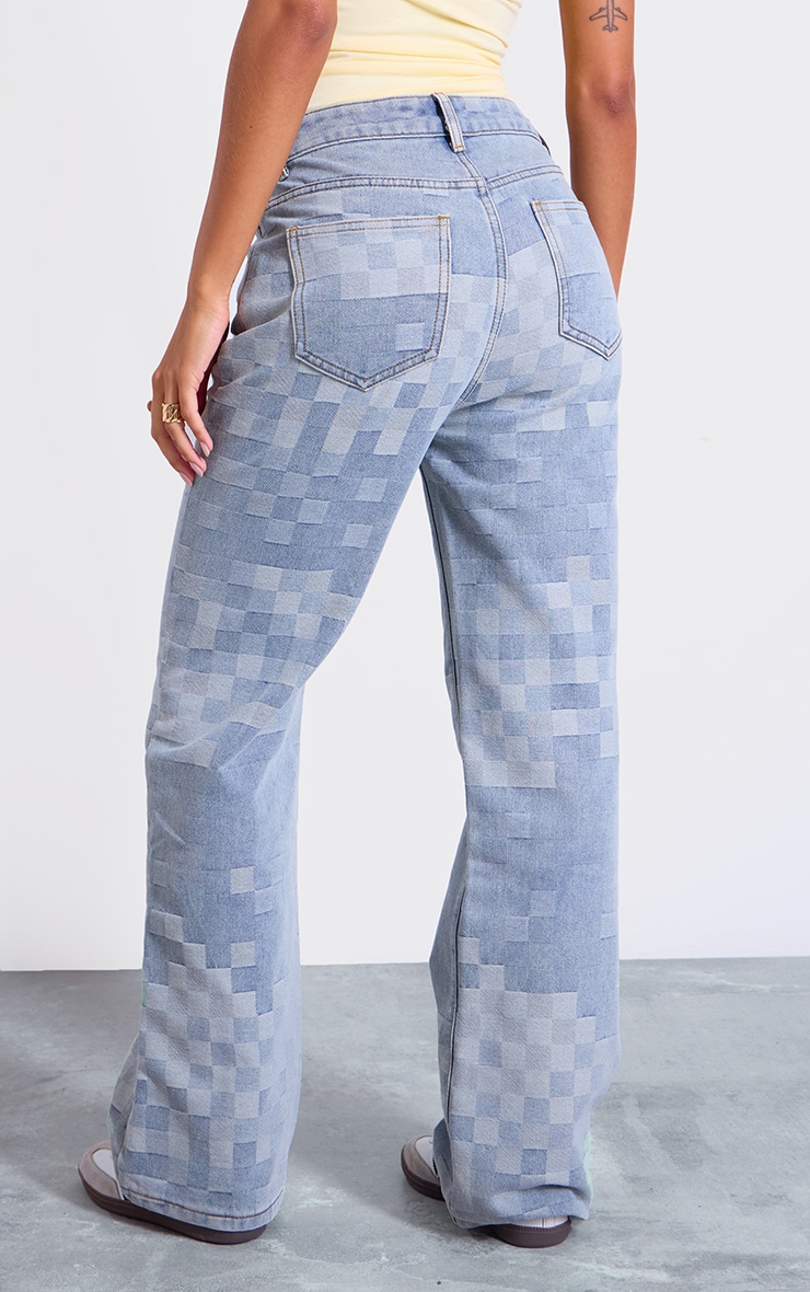 Grey Faded Digital Checkerboard Denim Jeans | Denim | PrettyLittleThing USA