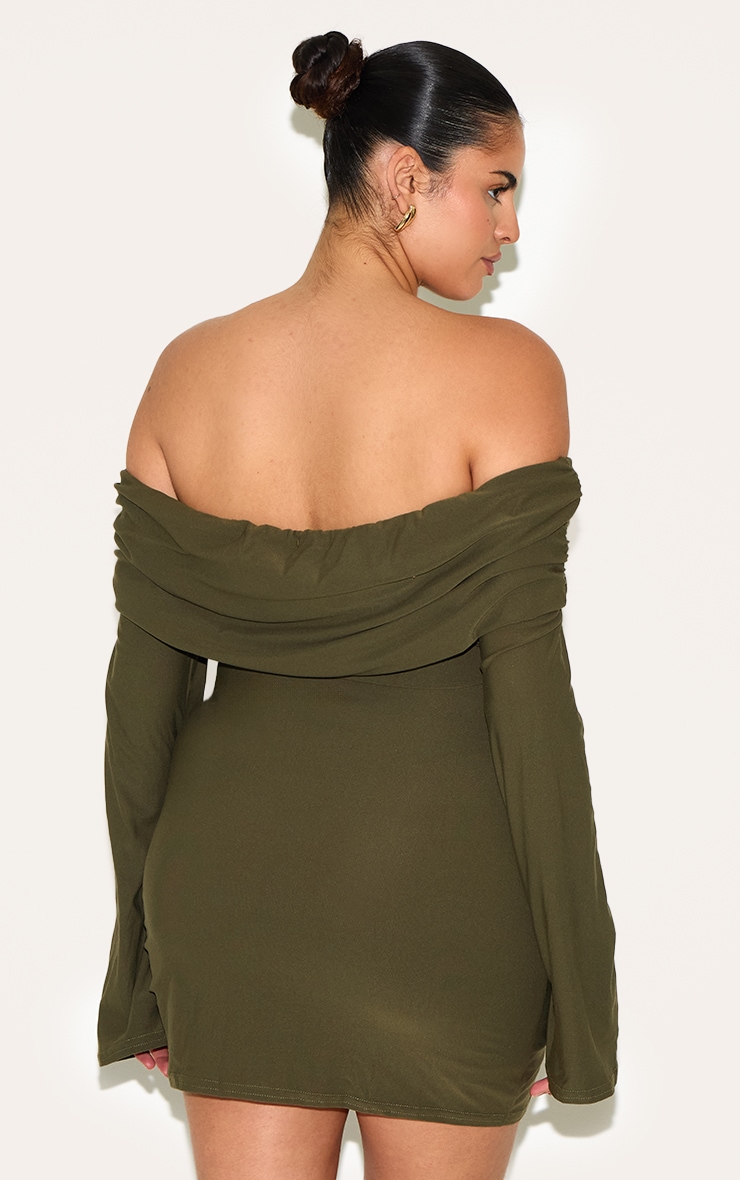 Plus Khaki Soft Touch Twist Bardot Bodycon Dress | Plus Size | PLT