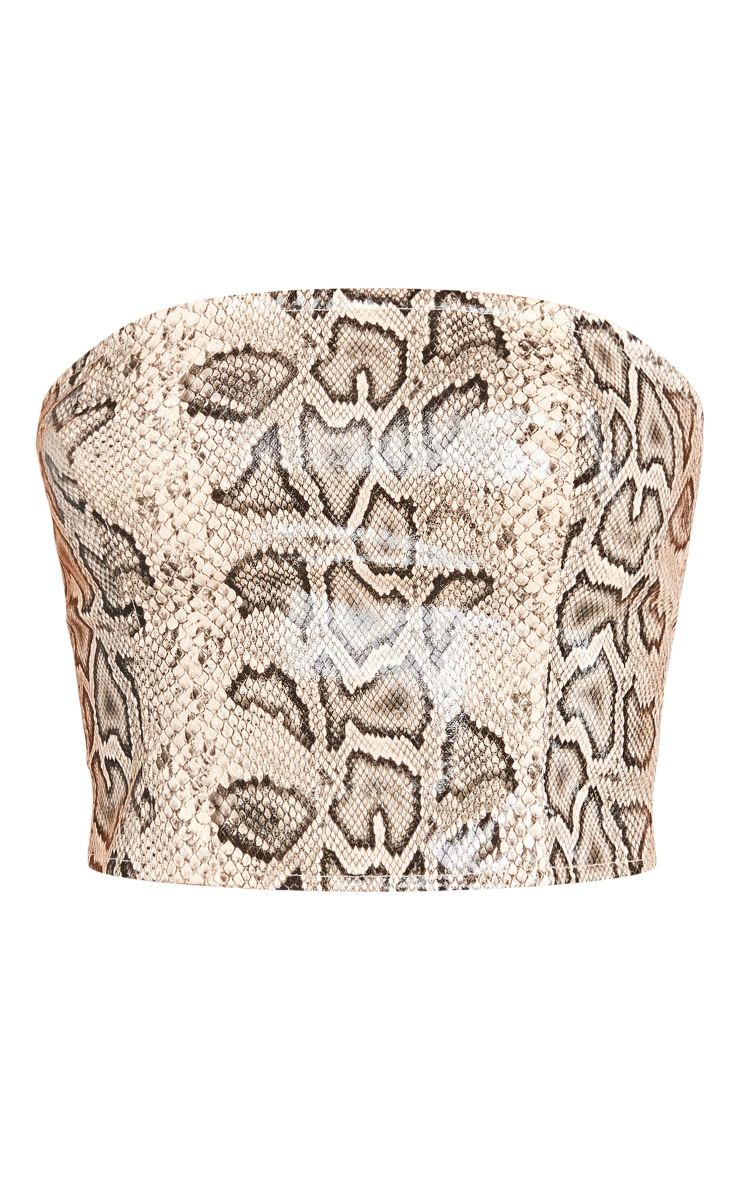 Top Bustier En Similicuir Texturé Marron Effet Serpent ...