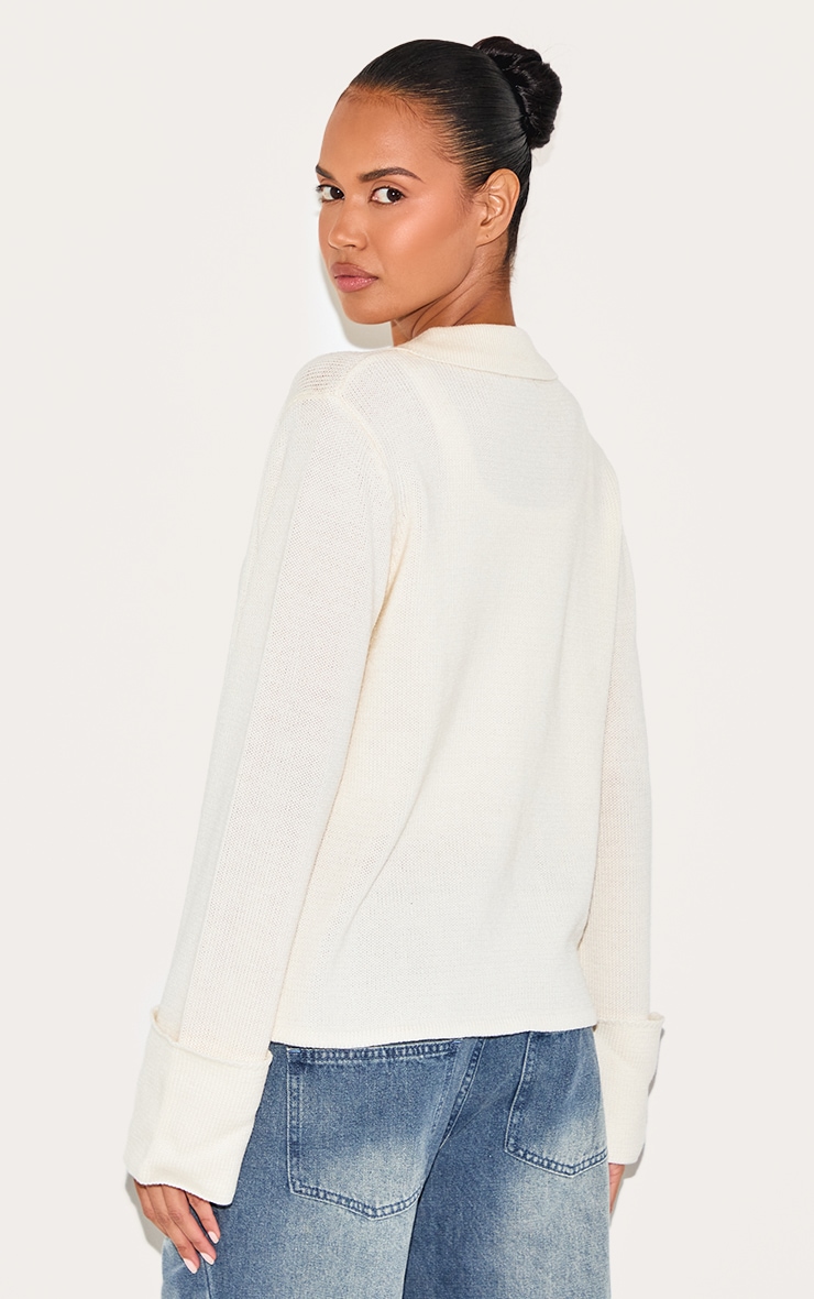 Cream Deep Cuff Button Cardigan | Knitwear | PLT USA