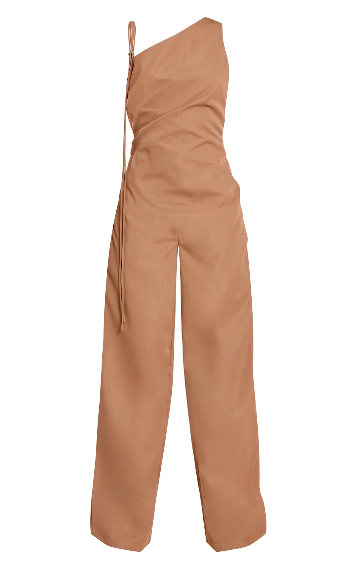 Tan Woven One Shoulder Wide Leg Jumpsuit | Dresses | PLT