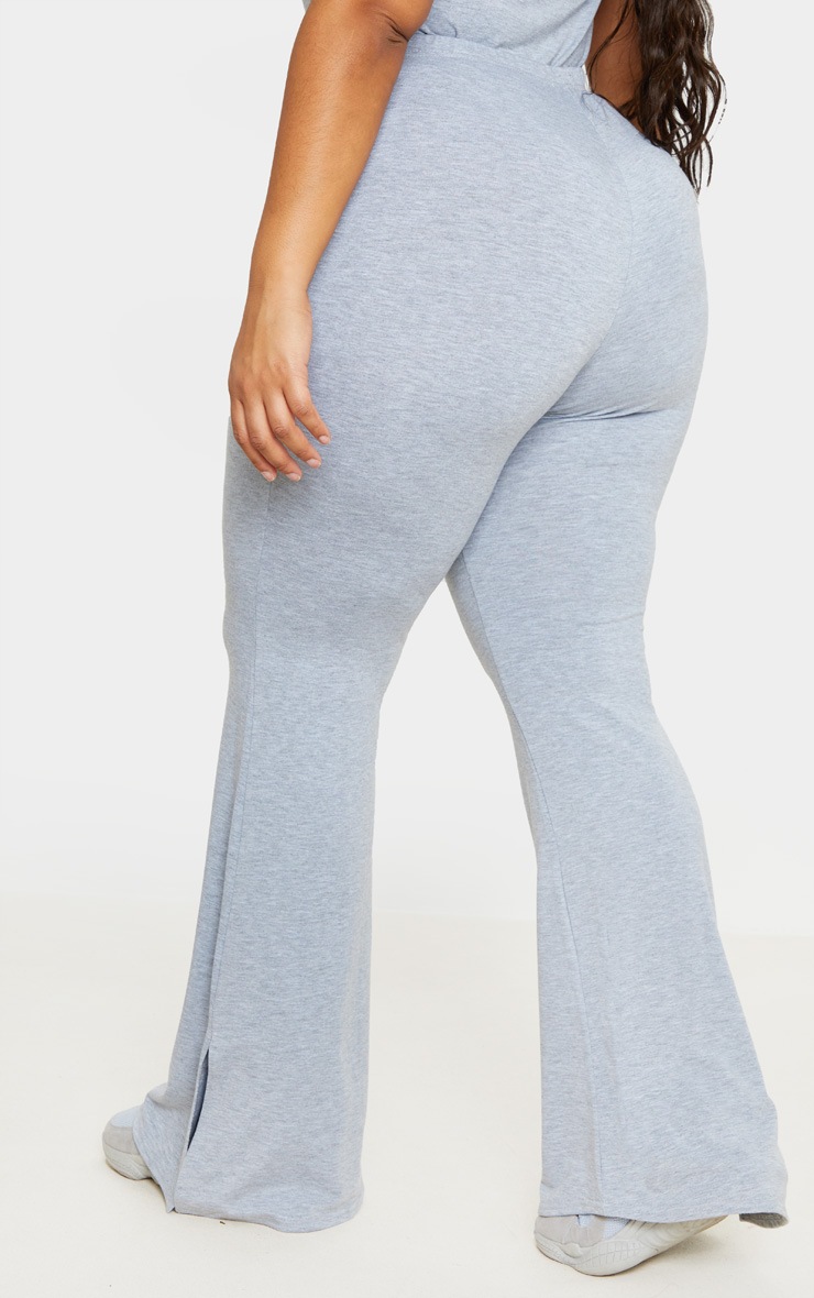 Plus Grey Jersey Split Hem Flared Pants | Plus Size | PLT USA