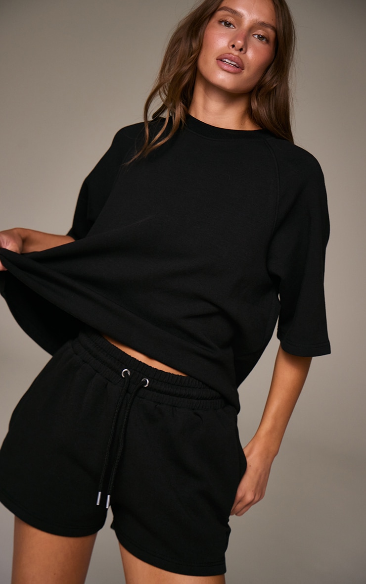 Black Embroidered Interlock Shorts | Athleisure | PLT