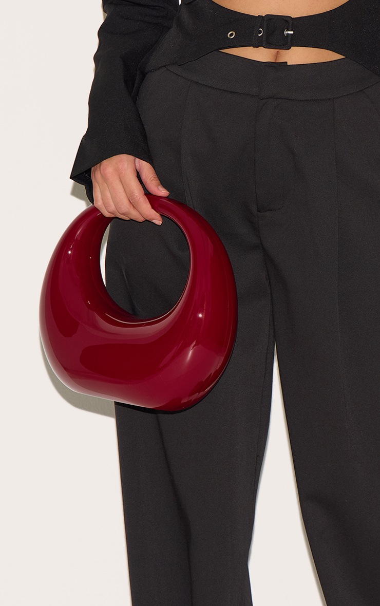 Burgundy Hard Smooth Curve Handbag | Accessories | PrettyLittleThing USA