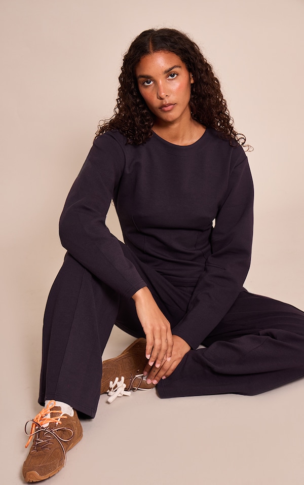 Navy Interlock Cinch Waist Sweatshirt | Athleisure | PLT