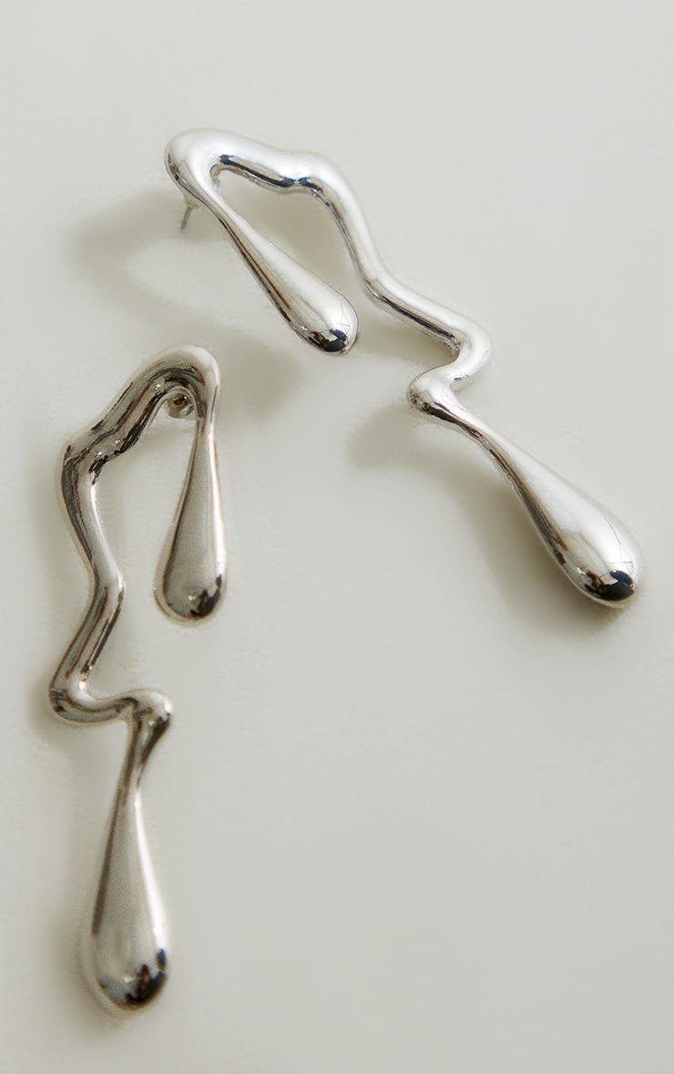 Silver Abstract Curved Drop Statement Earrings | Accessories ...