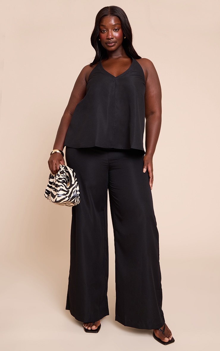 Plus Black Tailored Wide Leg Drawstring Pants | Plus Size | PrettyLittleThing AUS