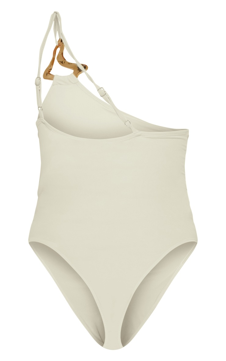 Sand Gold Trim Asymmetric Swimsuit | Swimwear | PrettyLittleThing USA