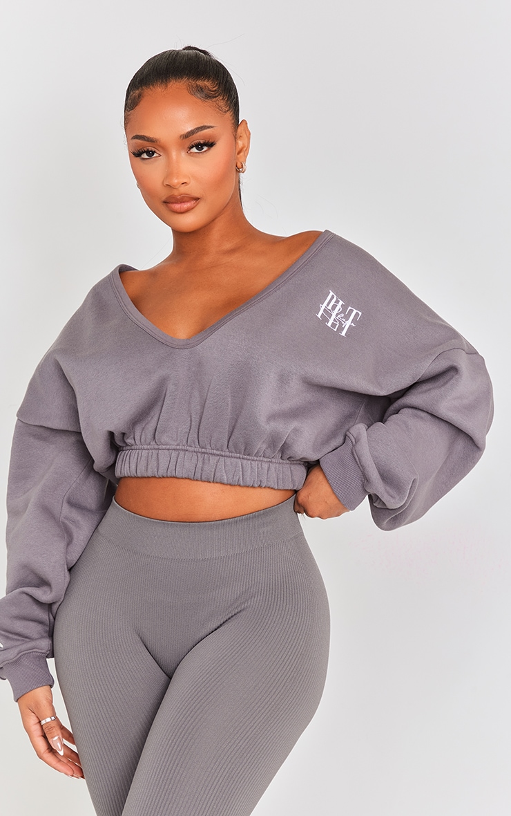 PLT Shape Washed Charcoal Embroidered Sweater | Shape | PLT