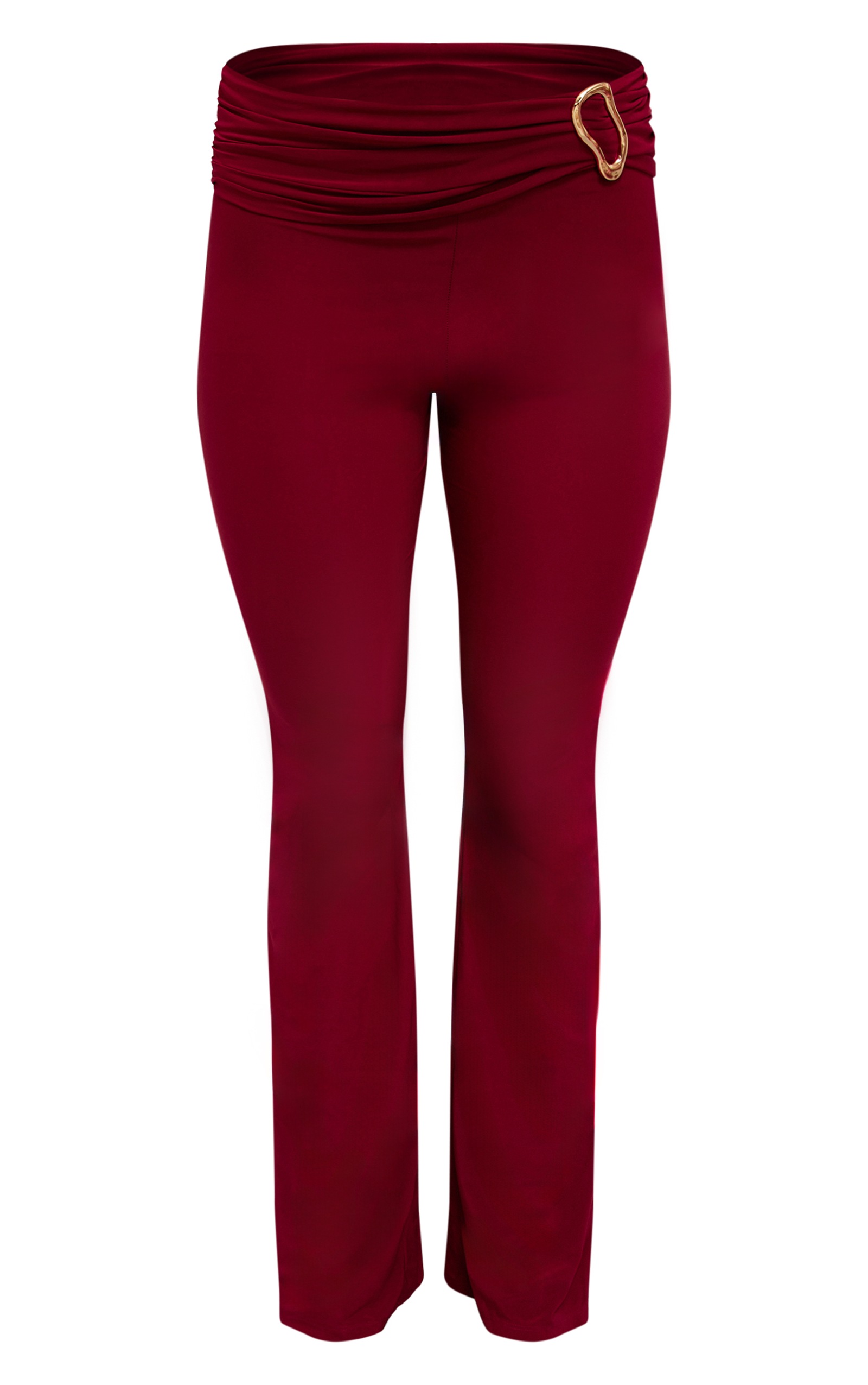 Dark Red Fold Over Metal Trim Skinny Trousers | Co-ords | PLT
