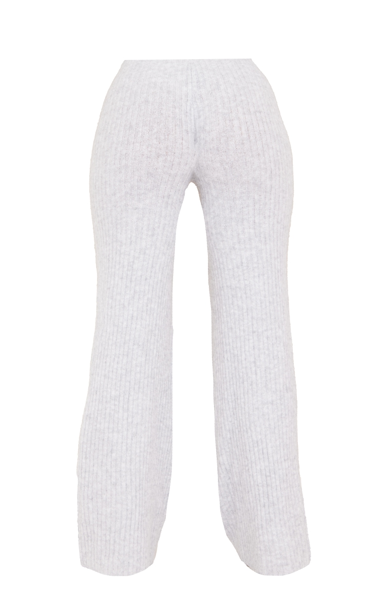 Grey Luxe Rib Knit Wide Leg Trousers | Knitwear | PLT
