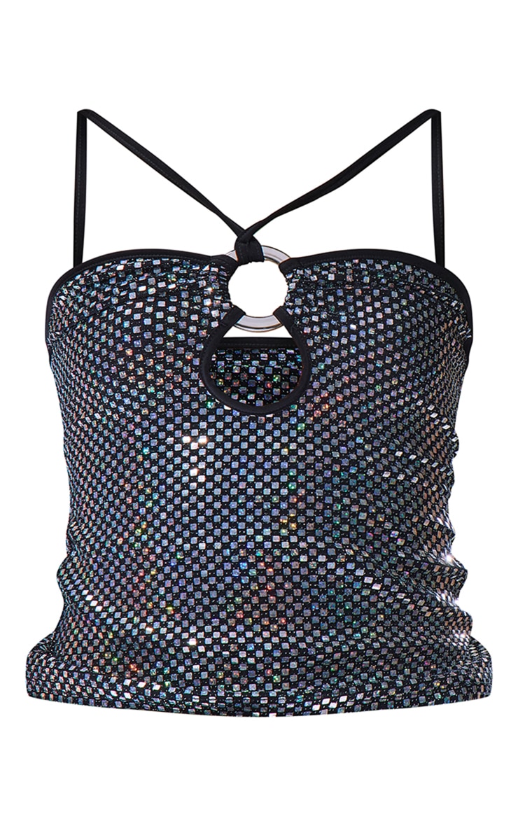 Silver Sequin Ring Detail Tie Back Crop Top | Tops | PLT