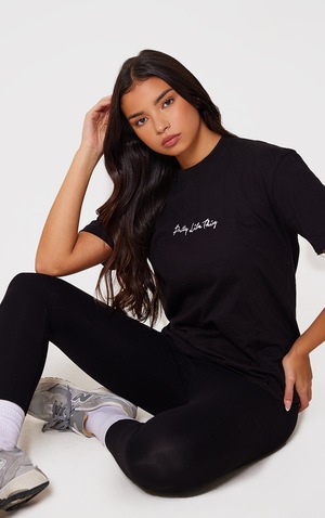 Prettylittlething Organic Black Oversized T-Shirt | PrettyLittleThing