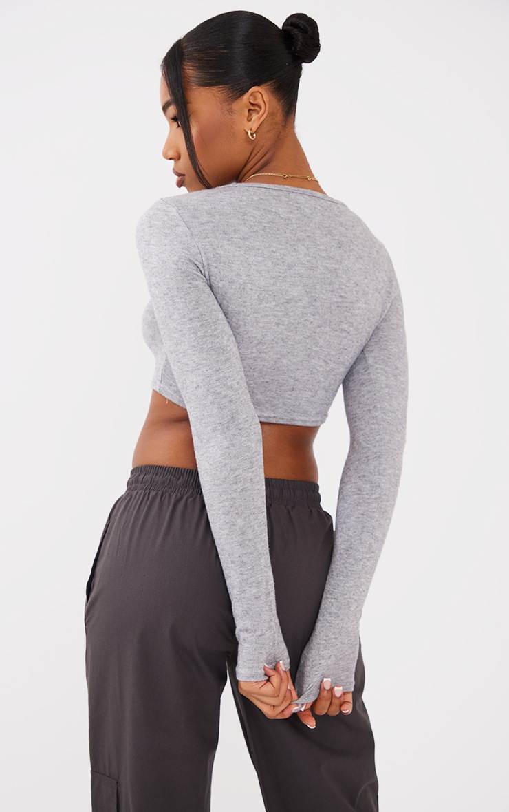 Grey Melange Long Sleeve Crop Top | Tops | PLT USA
