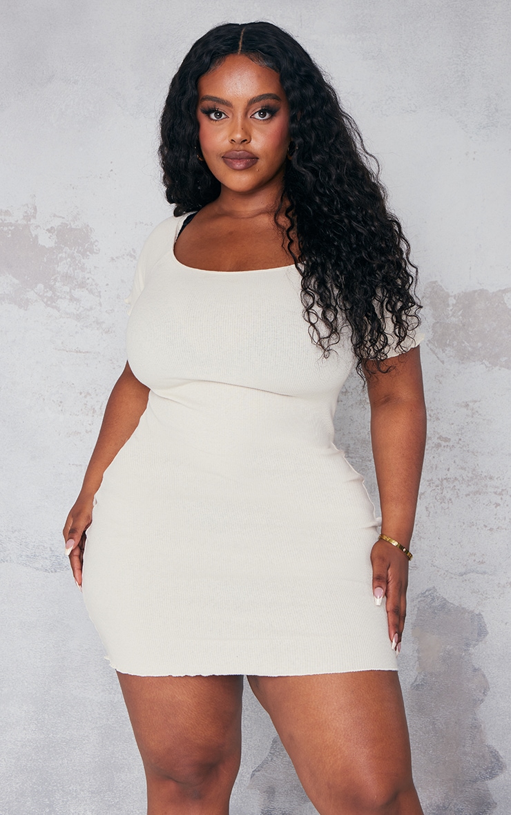 Plus Stone Rib Cap Sleeve Bodycon Dress | Plus Size | PrettyLittleThing USA