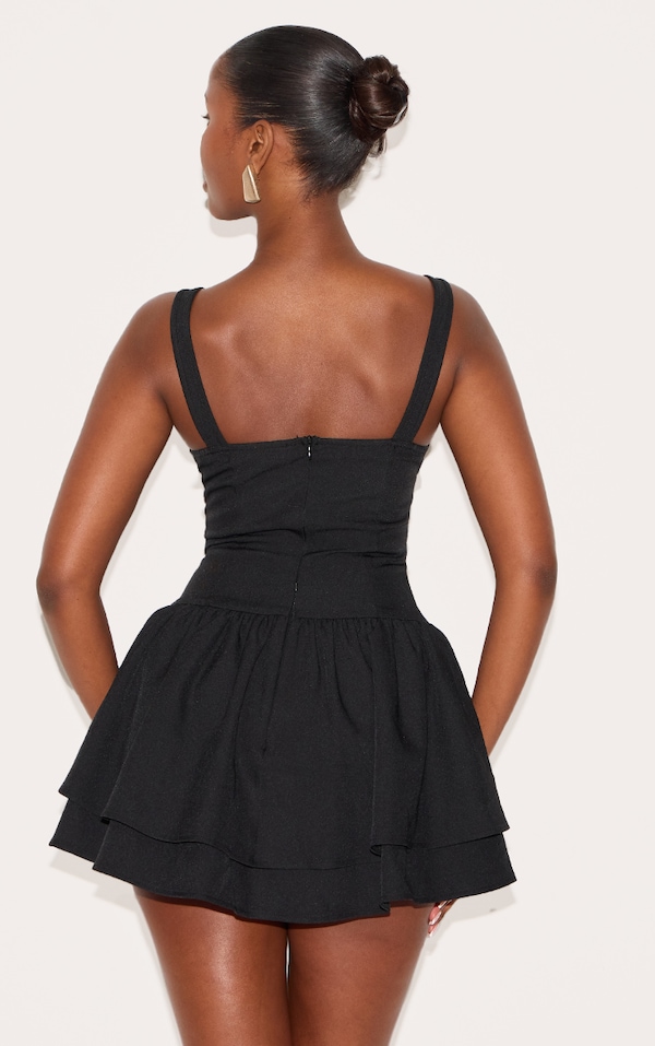 Black Woven Corset Detail Skater Skort Playsuit | Dresses | PLT AUS