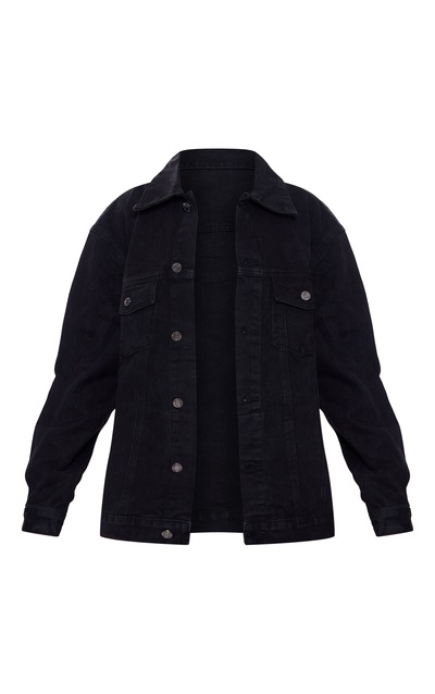 PLT Washed Black Oversized Boyfriend Denim Jacket | Denim ...