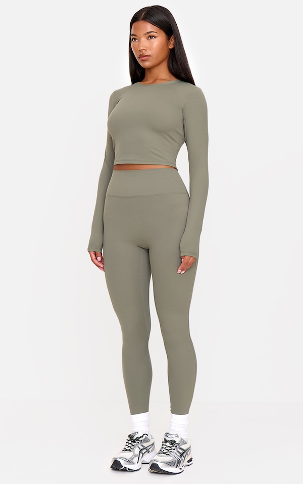 Olive Ultimate Sculpt Long Sleeve Crop Gym Top | Athleisure ...