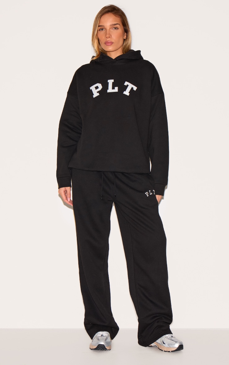 PLT Black Contrasting Print Logo Oversized Hoodie | Athleisure | PLT