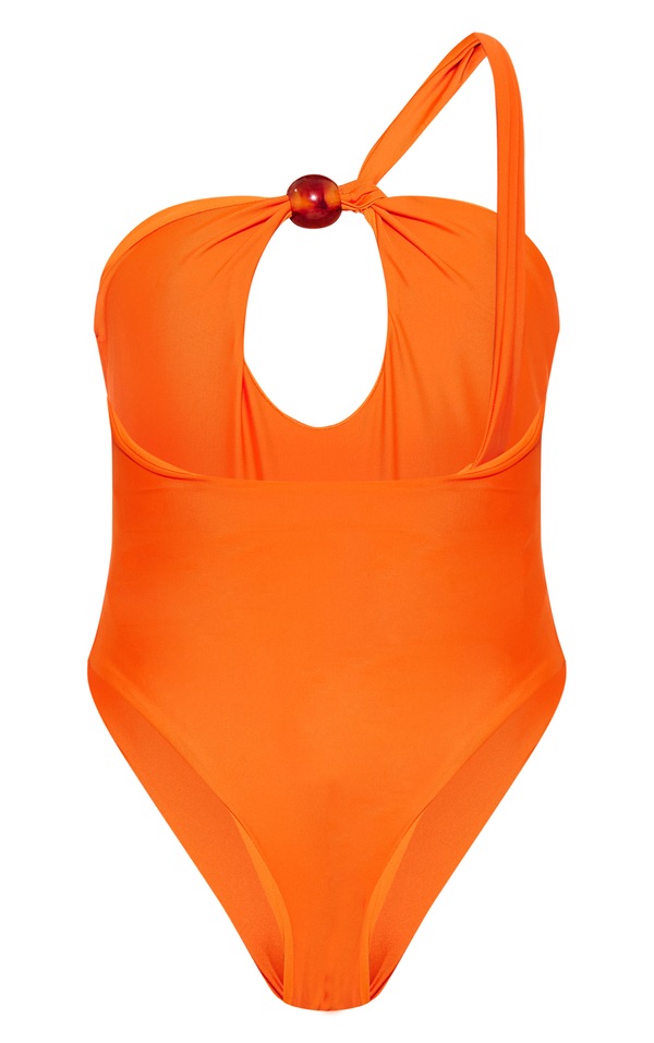 Orange Bead Detail One Shoulder Cut Out Swimsuit Swimwear Prettylittlething