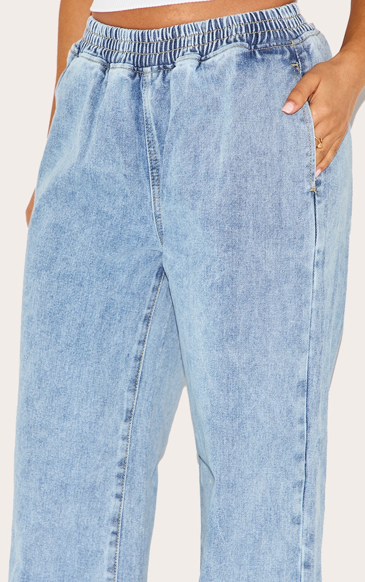 Petite Light Blue Wash Elasticated Wide Leg Jeans | Petite | PLT