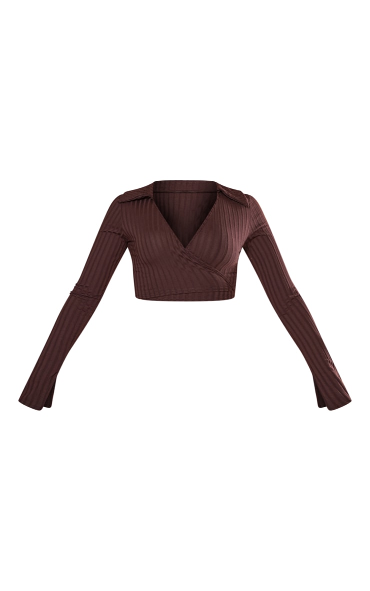 Top cache-coeur côtelé chocolat à décolleté plongeant ...