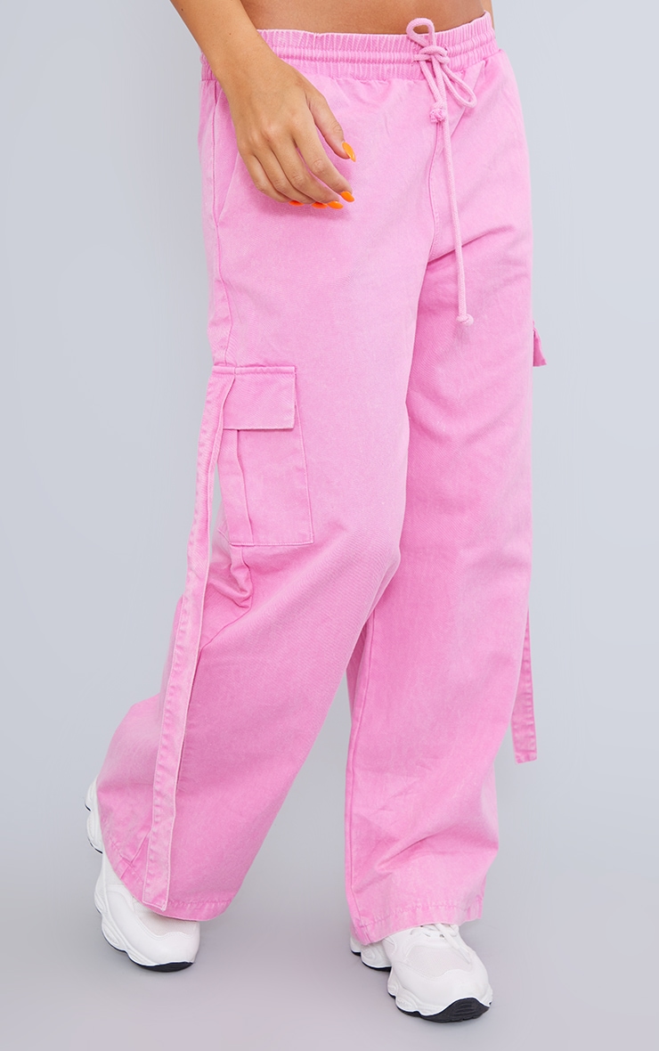 Bright Pink Washed Pocket Detail Wide Leg Cargo's | PrettyLittleThing UAE