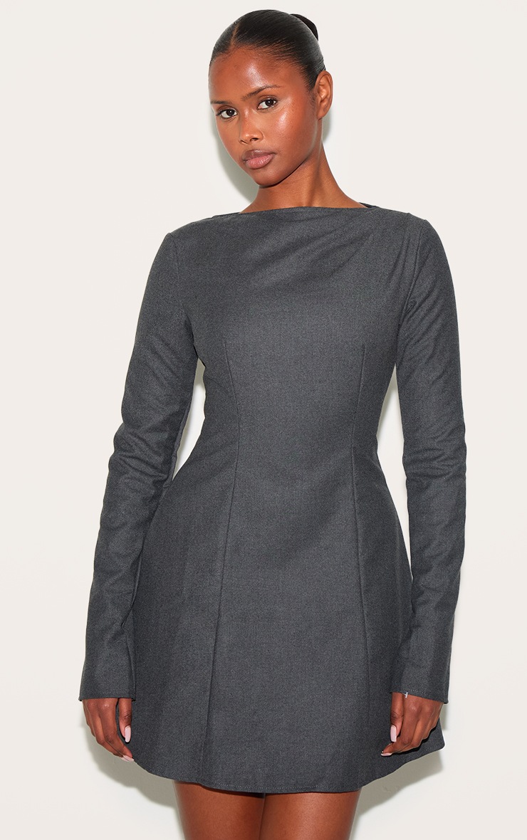 Grey Structured Woven Boat Neck Shift Dress | Dresses ...