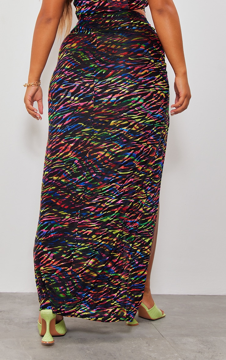Shape Multi Print Velvet Split Maxi Skirt | PrettyLittleThing