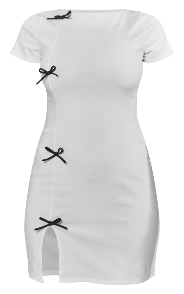 Cream Stretch Woven Contrast Bow Bodycon Dress | Dresses ...