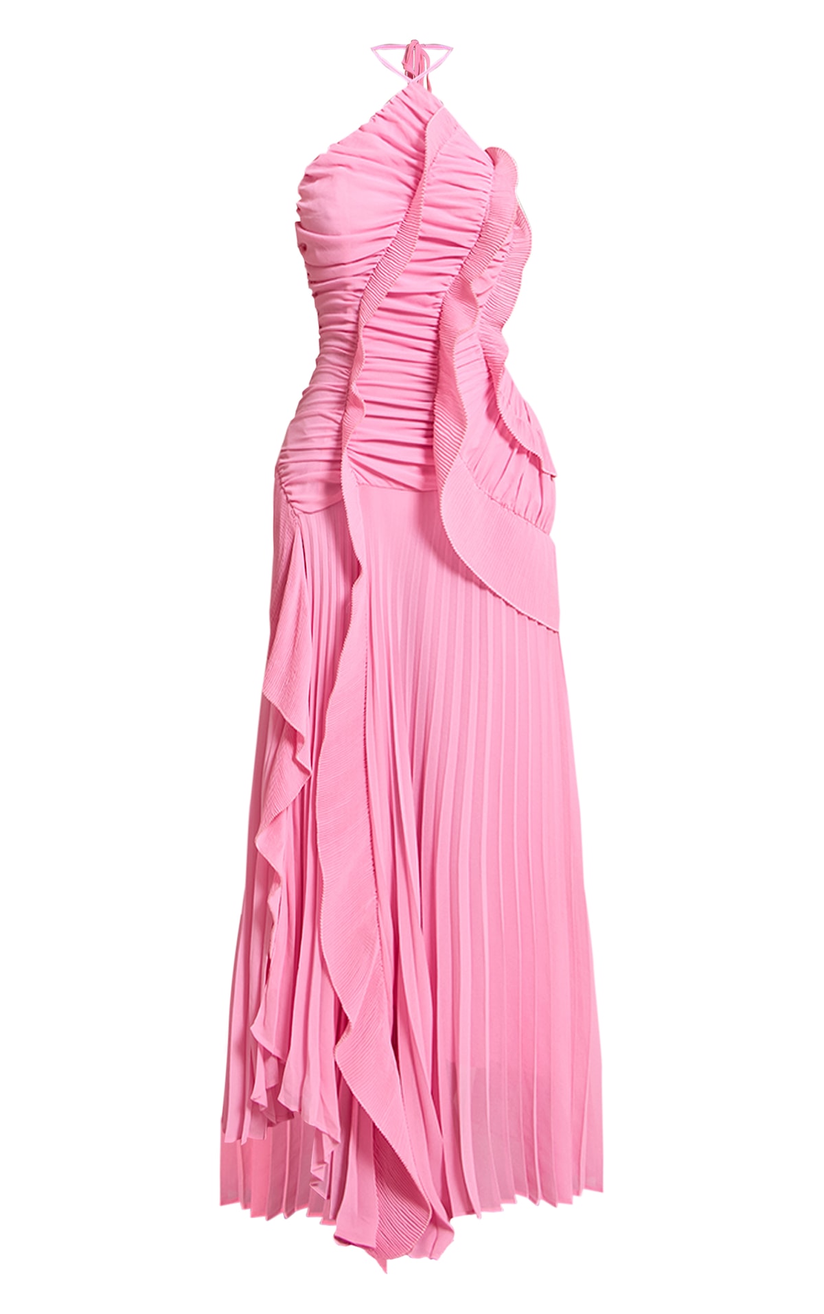 Petite Pink Halterneck Plisse Ruffle Maxi Dress | Petite | PLT USA
