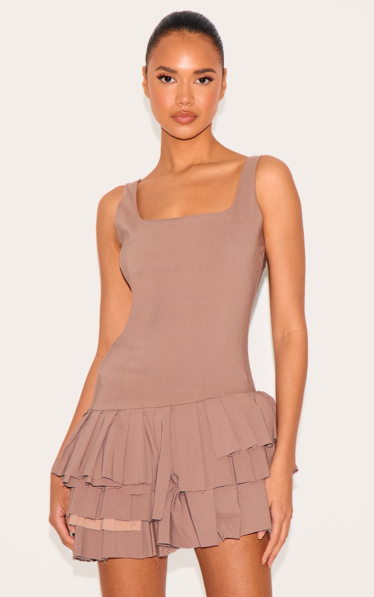 Taupe Stretch Woven Extreme Pleated Shift Dress | Dresses ...