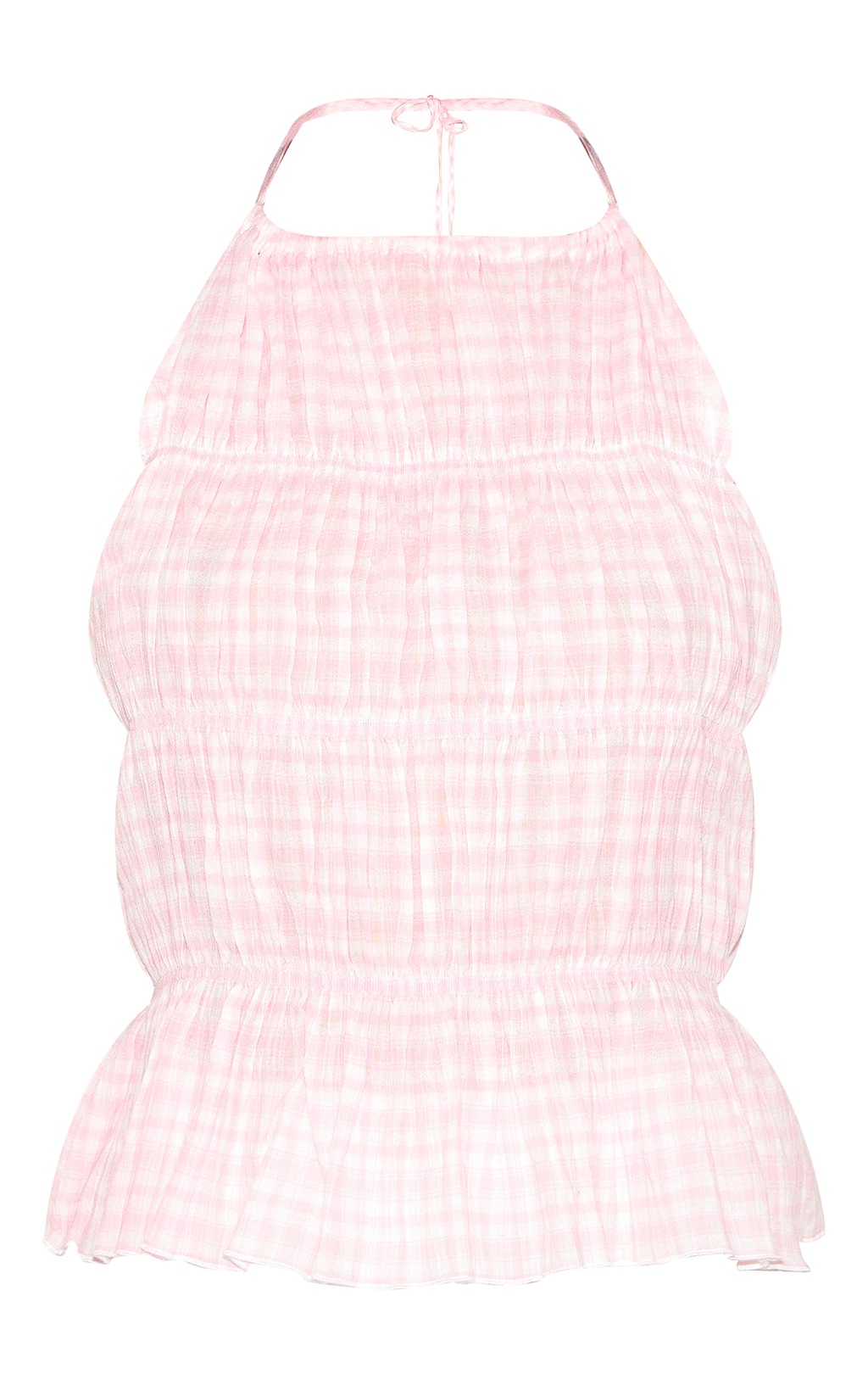 Light Pink Check Tiered Long Top | Tops | PrettyLittleThing AUS