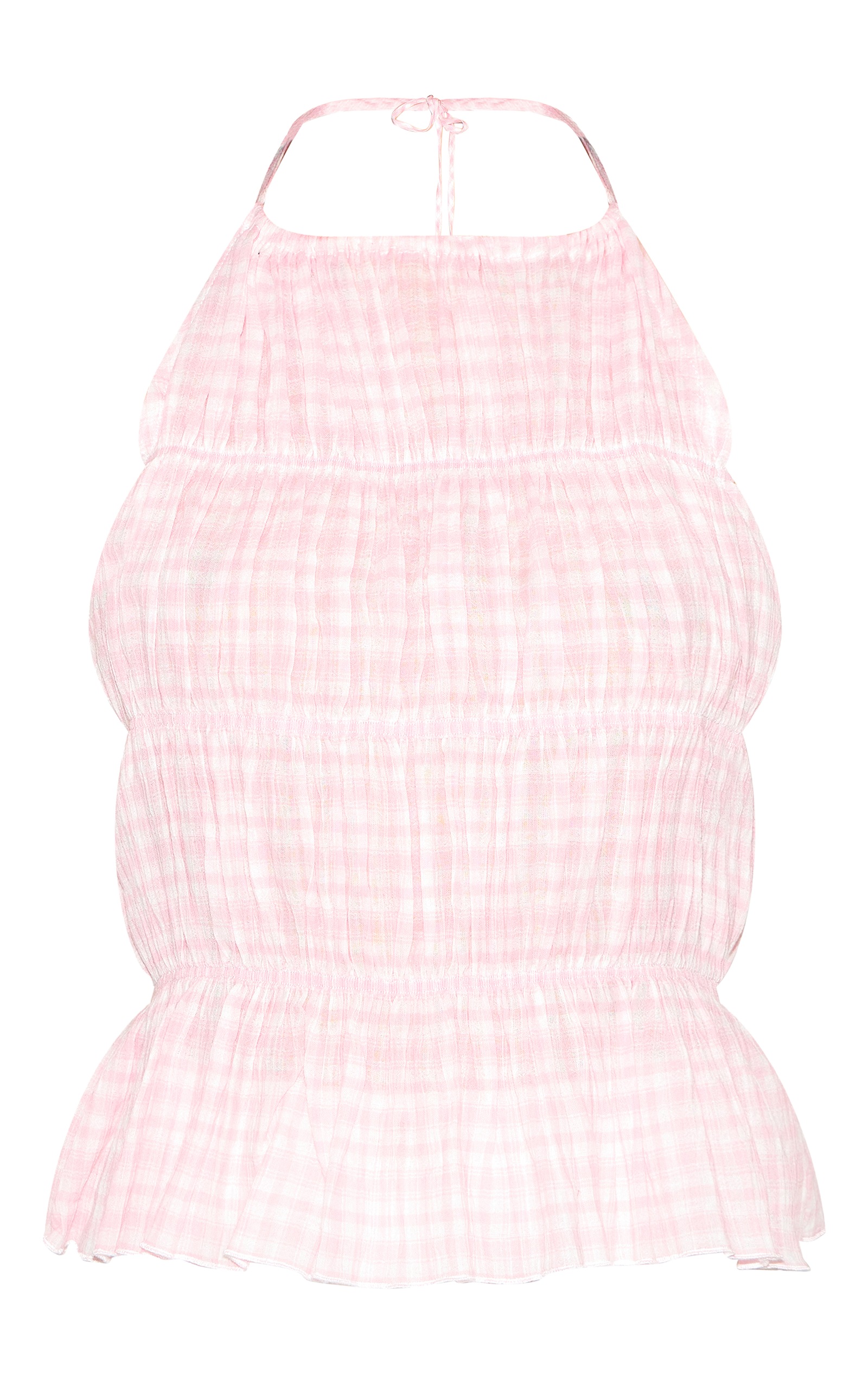 Light Pink Check Tiered Long Top | Tops | PrettyLittleThing AUS