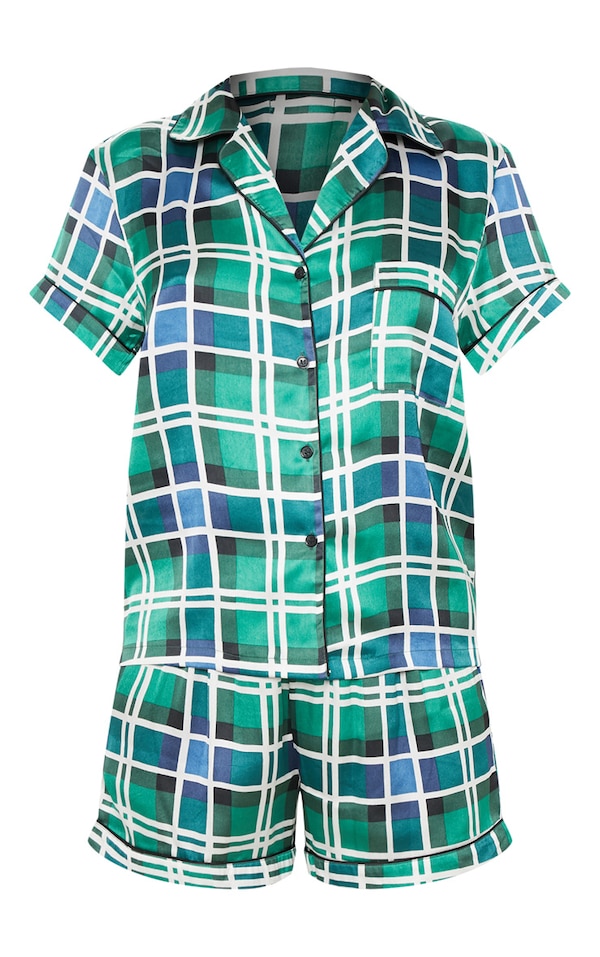 Green Check Button Up Short Pajama Set | PrettyLittleThing USA