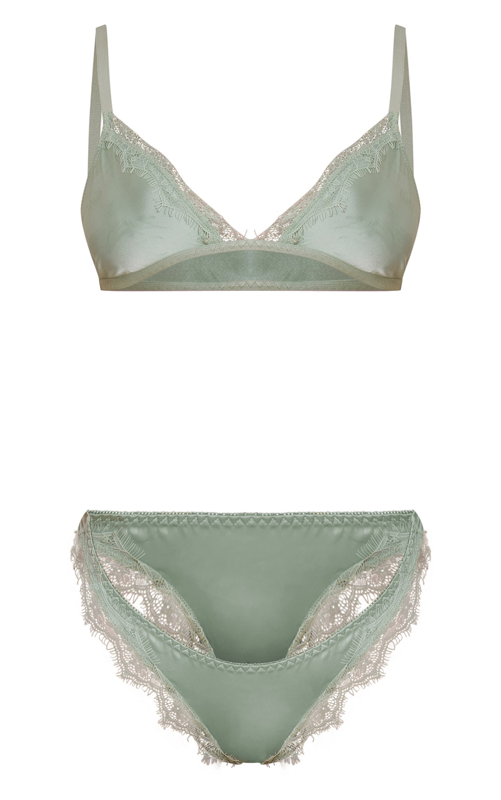 Sage Lace Trim Triangle Bra Thong Lingerie Set | Lingerie & Nightwear | PLT