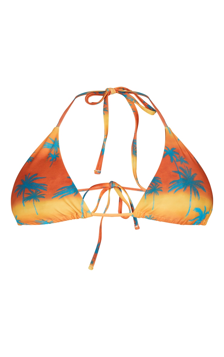 Orange Ombre Palm Tree Padded Triangle Bikini Top | PrettyLittleThing UAE